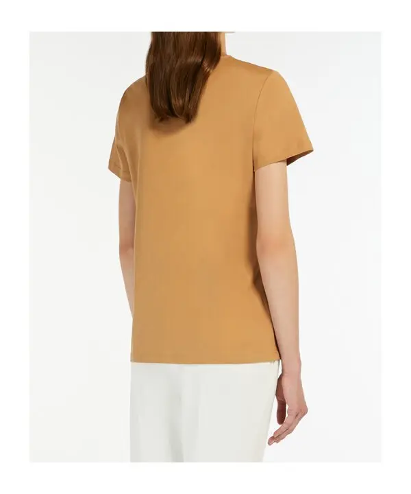 Max Mara Papaia Crewneck T-shirt With Embroidered Monogram - Camel