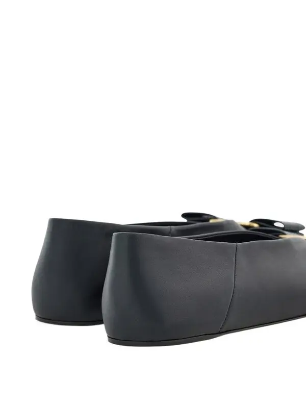 FERRAGAMO Round Toe Bow Detailed Ballet Flats - Black