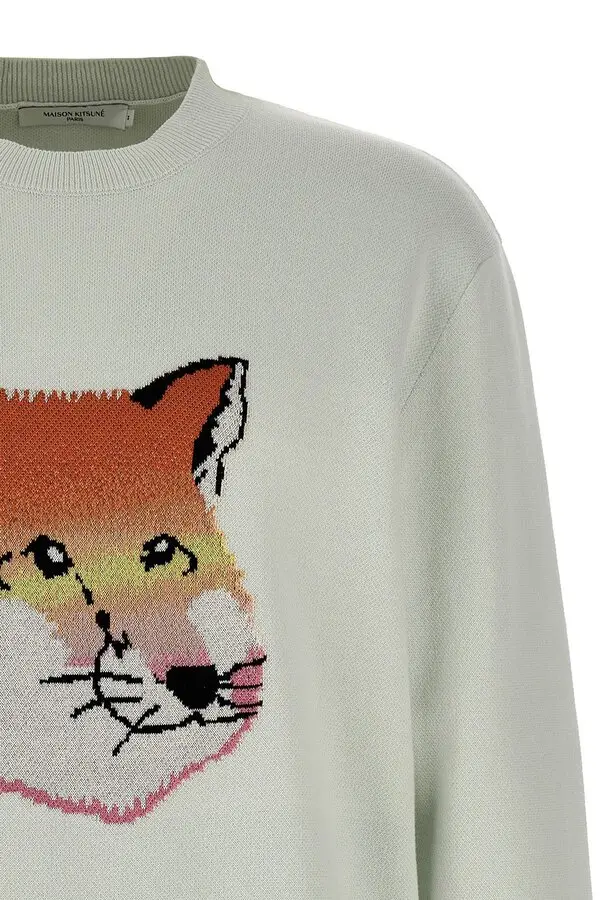 Maison Kitsuné Fox Head Intarsia Knit Jumper - Gray