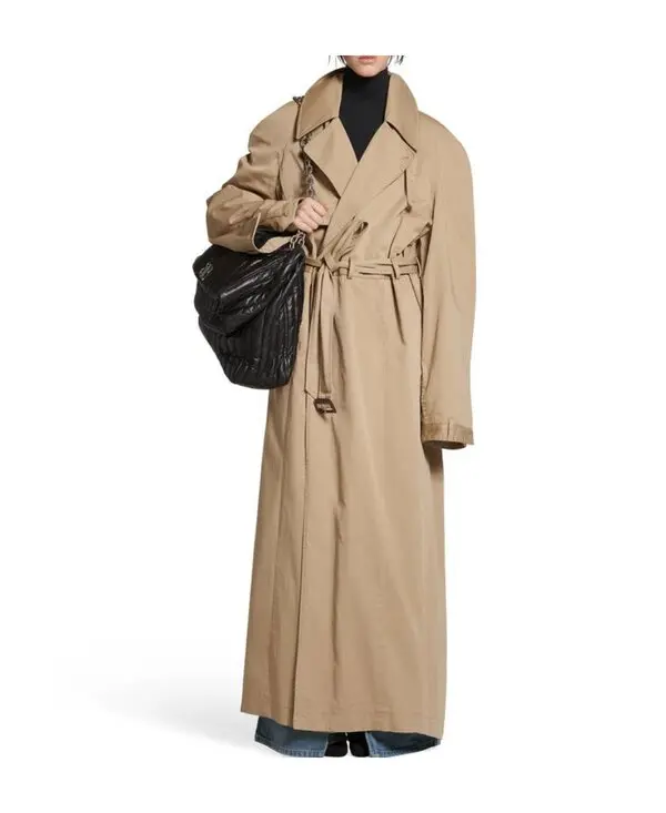 Balenciaga Patterned Checkered Oversized Trench Coat
