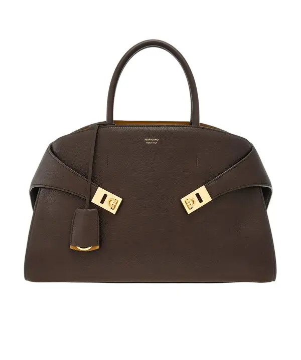 FERRAGAMO Hug Bicolor Medium Tote Bag - Testa Di Moro/burning Ochre