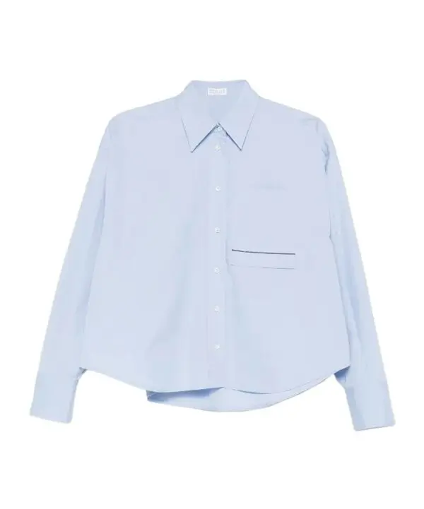 Brunello Cucinelli Monili Trim Button-up Shirt - Light Blue