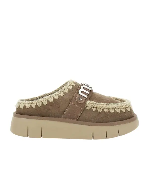 Mou Round Toe Slip-on Mules - Grey