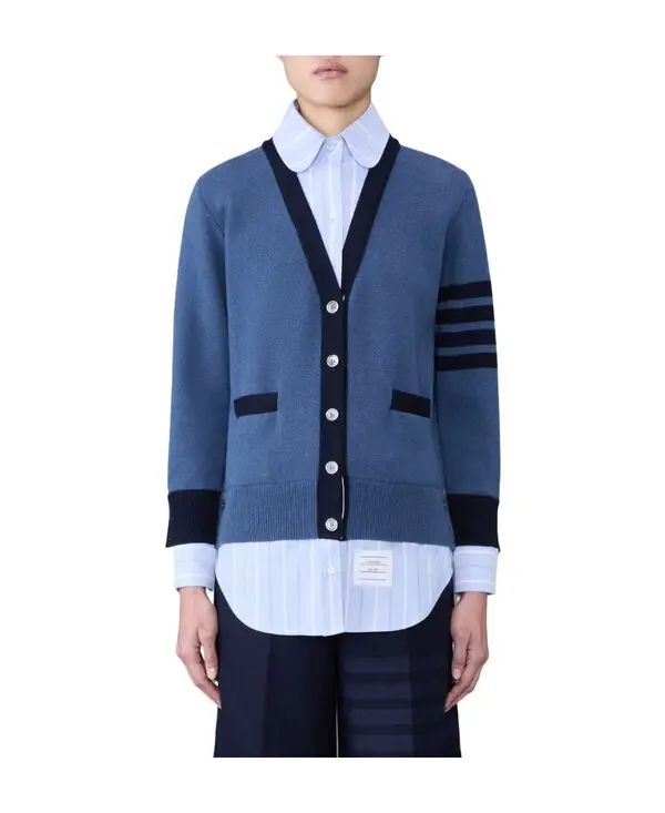 Thom Browne Milano Oxford Layered Shirt Cardigan - Blue