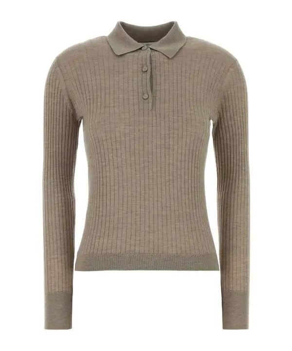 Max Mara Ribbed Knit Polo Shirt - Gray