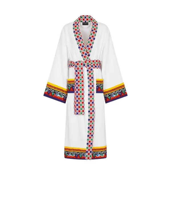 Dolce & Gabbana Carretto Siciliano Printed Trim Bathrobe - White