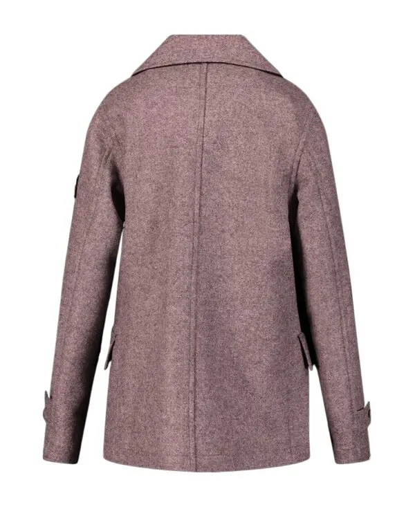 Stone Island Double-breasted Virgin Wool Blend Coat With Logo Patch