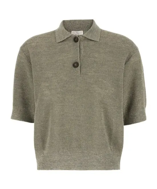 Brunello Cucinelli Ribbed Knit Short Sleeve Polo Shirt - Gray