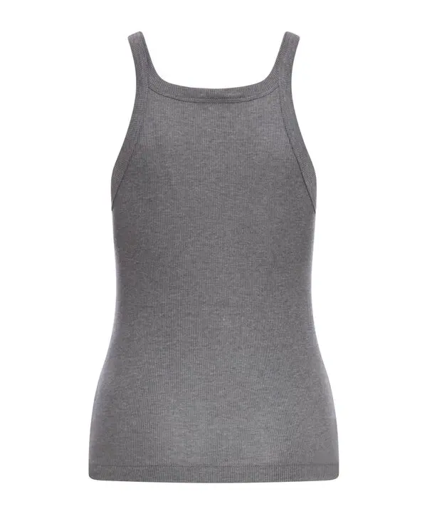 Fendi Sleeveless Ribbed Top With Logo Embroidery - Grey