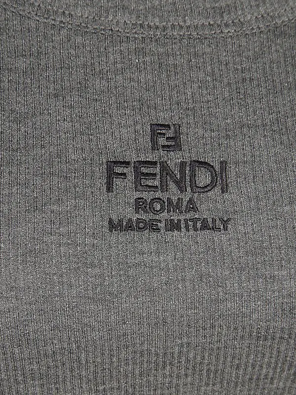 Fendi Sleeveless Ribbed Top With Logo Embroidery - Grey