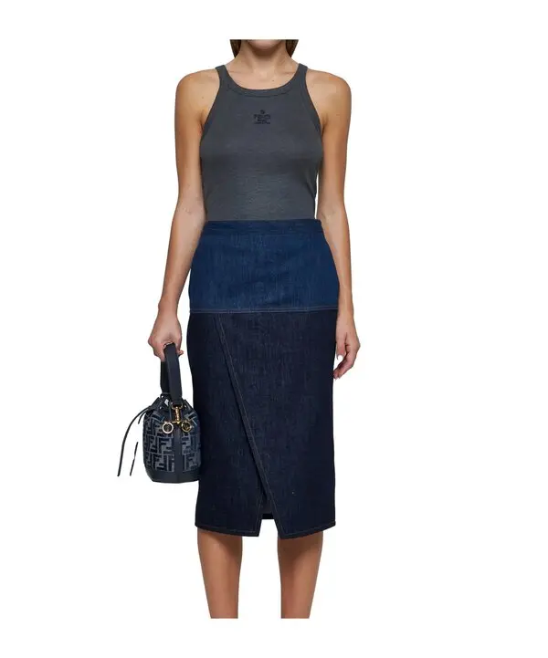 Fendi Sleeveless Ribbed Top With Logo Embroidery - Grey
