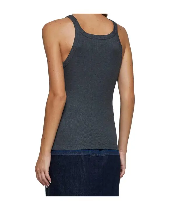 Fendi Sleeveless Ribbed Top With Logo Embroidery - Grey