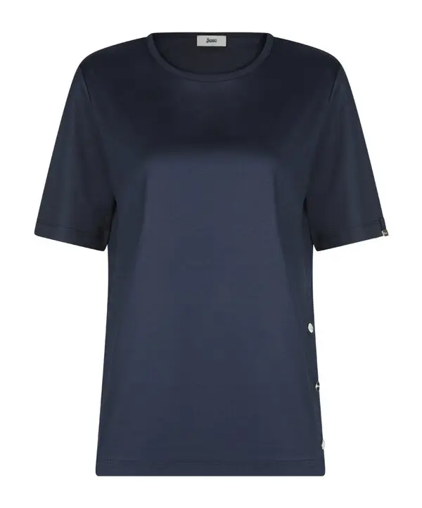 Herno Round Neck Short Sleeve T-shirt With Side Press-stud Detailing - Blue