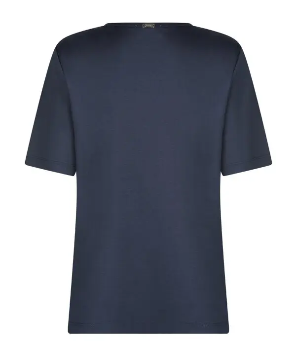 Herno Round Neck Short Sleeve T-shirt With Side Press-stud Detailing - Blue