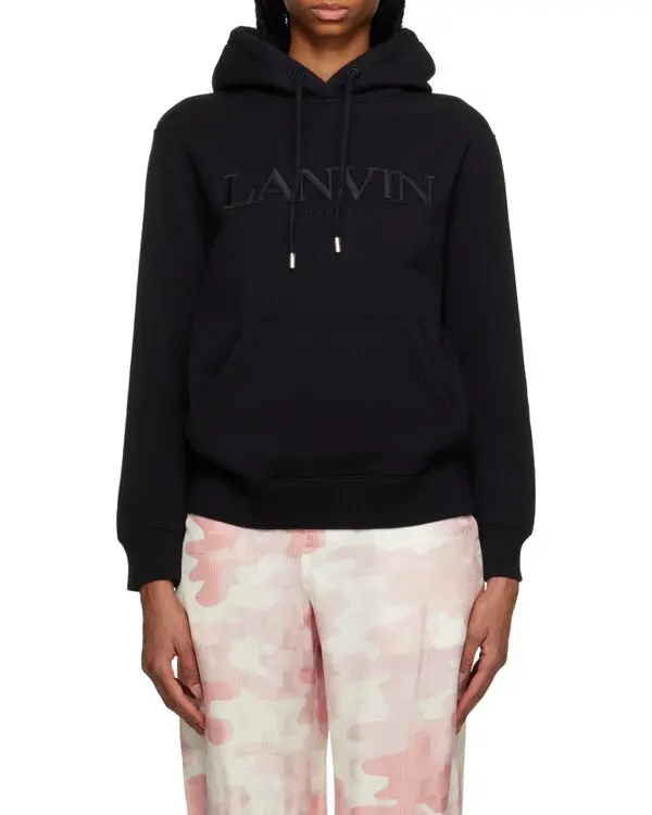 LANVIN Logo-embossed Drawstring Hoodie - Black
