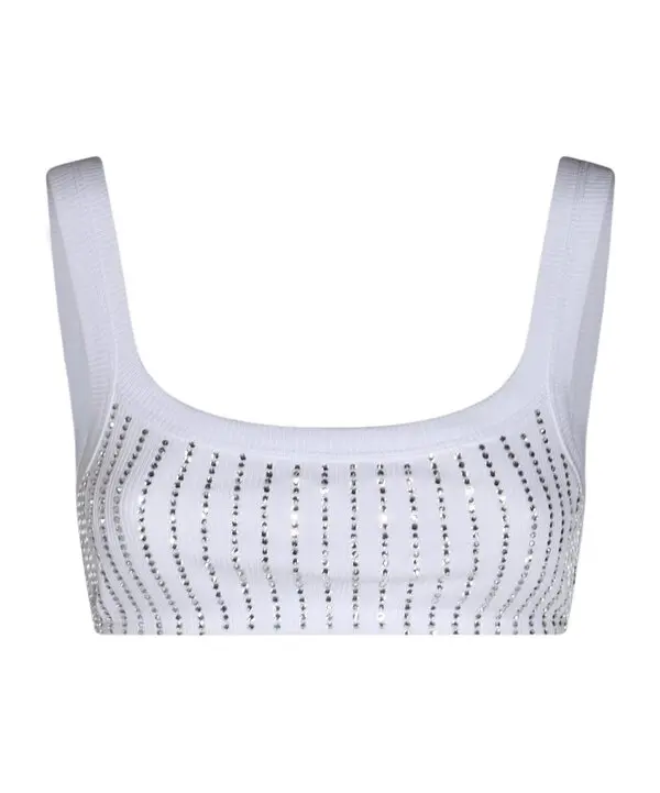 Attico Embellished Ribbed Cropped Tank Top - White