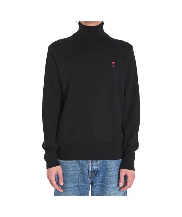 Ami De Coeur Turtleneck Logo Embroidered Jumper - Black