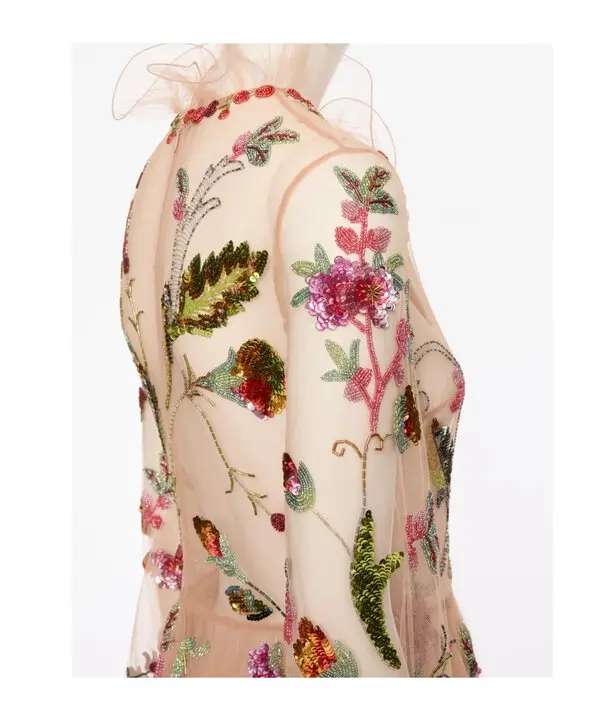 Valentino Garavani Long Sleeve Floral Embellished Dress