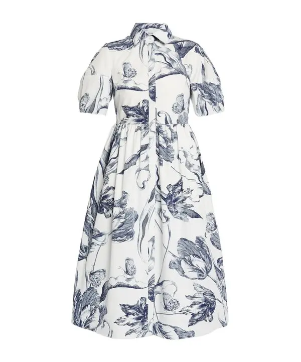 Erdem Floral Print Short Sleeve Shirt Dress - Ivory