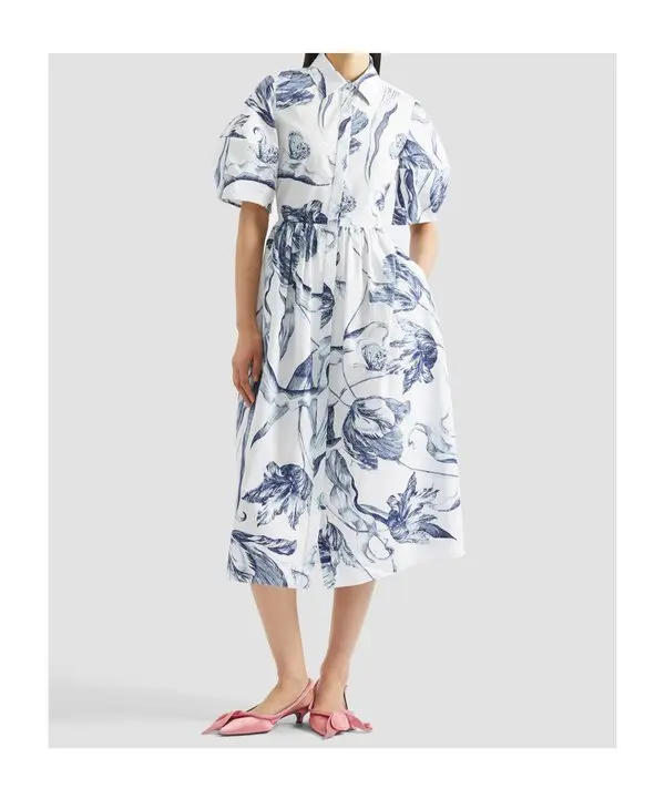 Erdem Floral Print Short Sleeve Shirt Dress