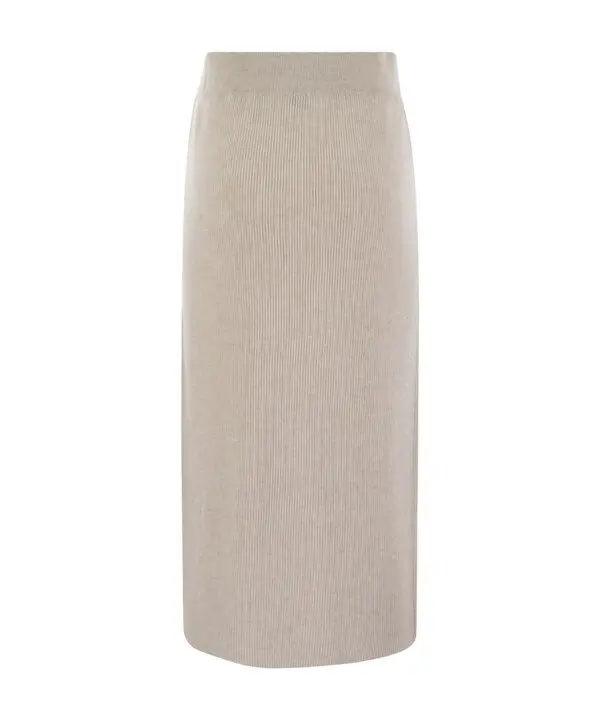Brunello Cucinelli Ribbed Knit Midi Skirt - Pearly