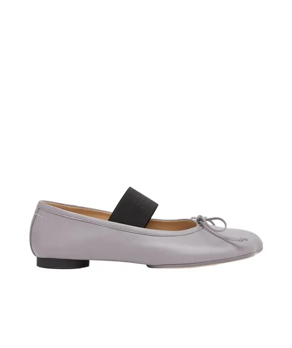 MAISON MARGIELA Nappa Leather Ballerinas With Elastic Strap And Bow Detail - Silver Filigree