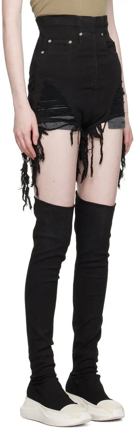 Rick Owens Frayed Hem Denim Shorts