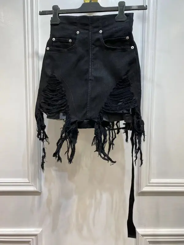 Rick Owens Frayed Hem Denim Shorts