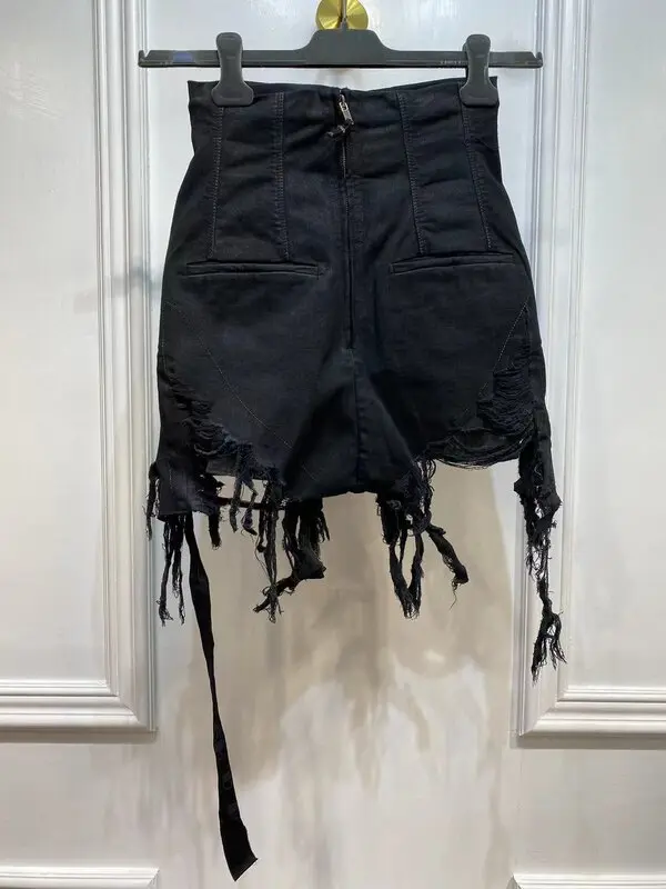 Rick Owens Frayed Hem Denim Shorts