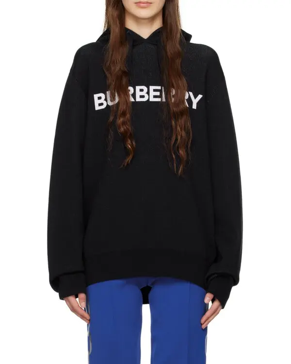 Burberry Logo Intarsia Ribbed Trim Hoodie