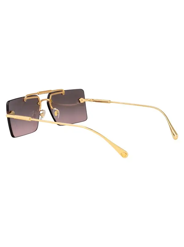 Versace Rectangular Frame Sunglasses With Gold Tone Accents - Gray