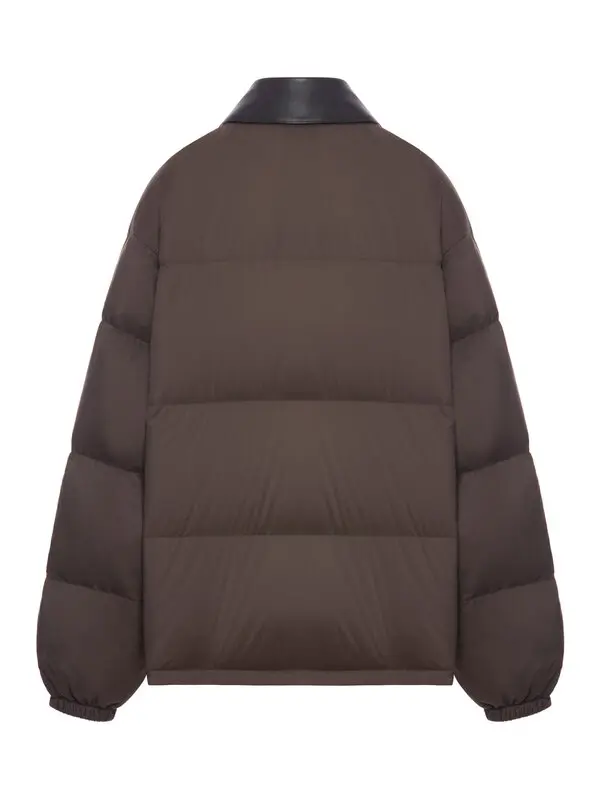Miu Miu Quilted Down Jacket With Leather Collar - Brown
