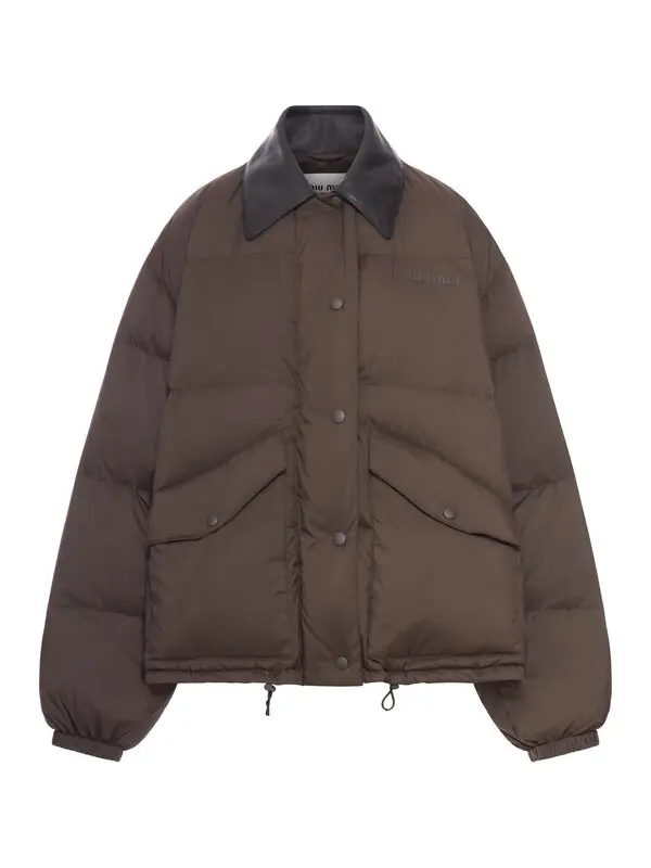 Miu Miu Quilted Down Jacket With Leather Collar - No