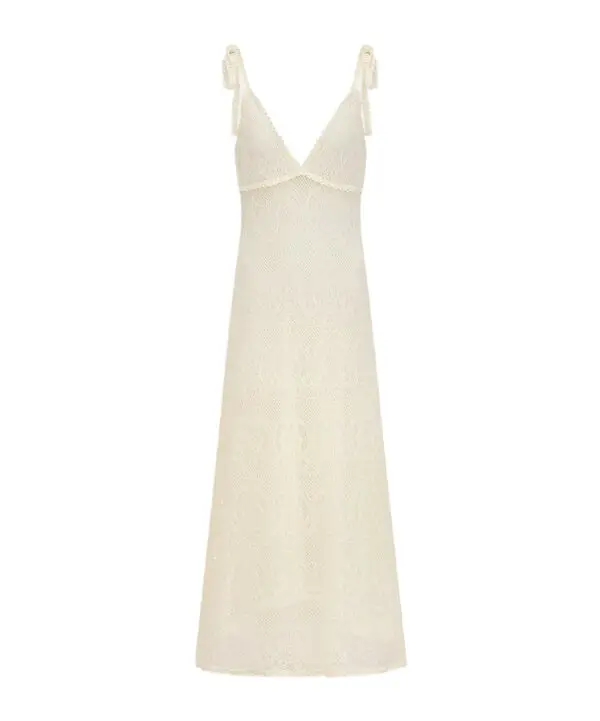 Dior Riviera Maxi Dress With Lace And Butterfly Pattern - Off White