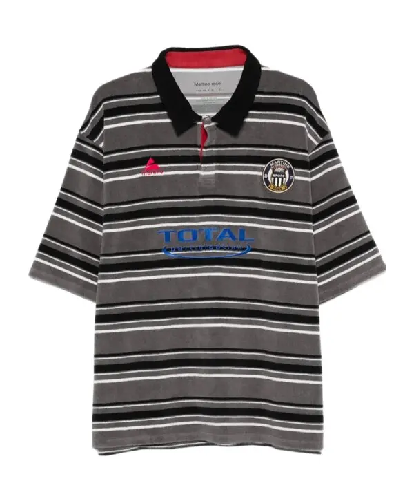 Martine Rose Striped Logo Polo Shirt - Black