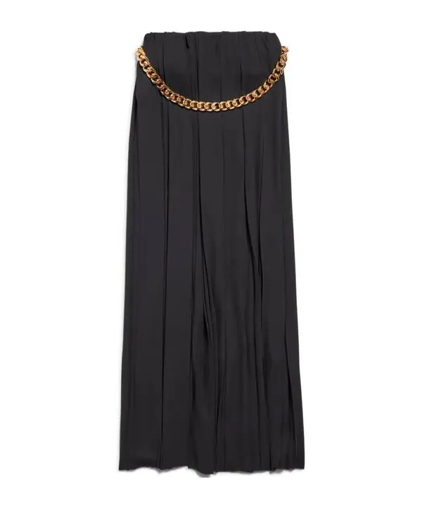 Balenciaga Pleated Maxi Skirt With Chunky Chain Detail - Black