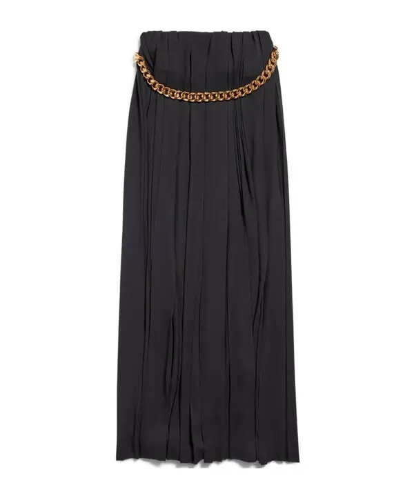 Balenciaga Pleated Maxi Skirt With Chunky Chain Detail - Black
