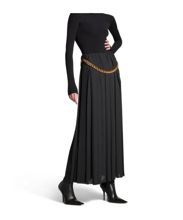 Balenciaga Pleated Maxi Skirt With Chunky Chain Detail - Black