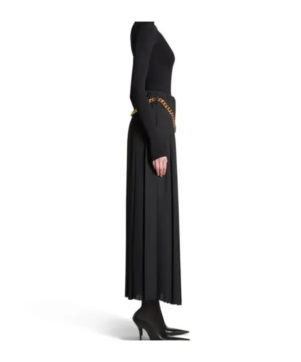Balenciaga Pleated Maxi Skirt With Chunky Chain Detail - Black