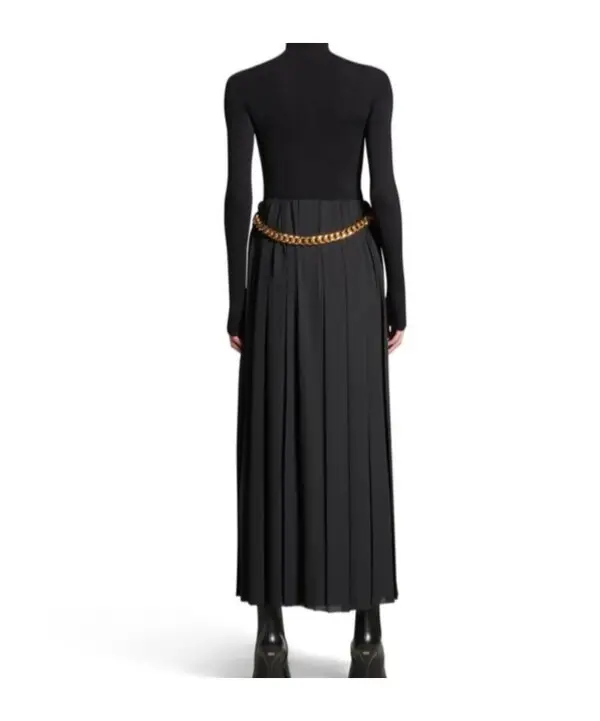 Balenciaga Pleated Maxi Skirt With Chunky Chain Detail - Black