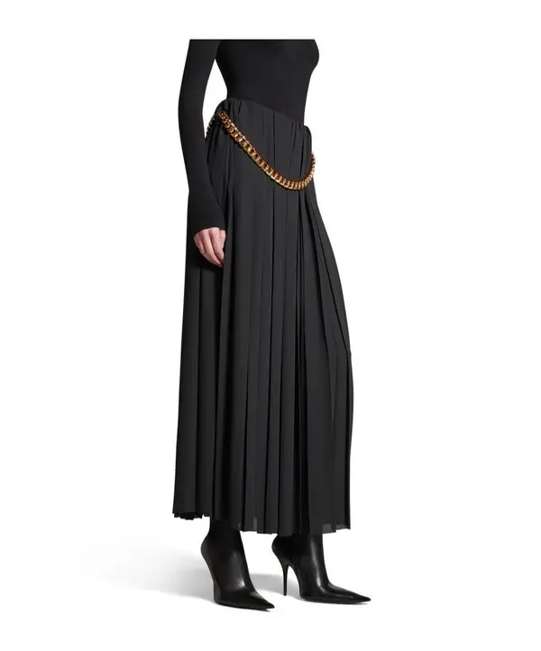 Balenciaga Pleated Maxi Skirt With Chunky Chain Detail - Black