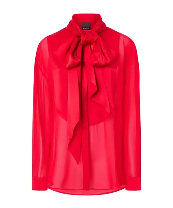 Pinko Bow Detail High Neck Blouse - Bright Red