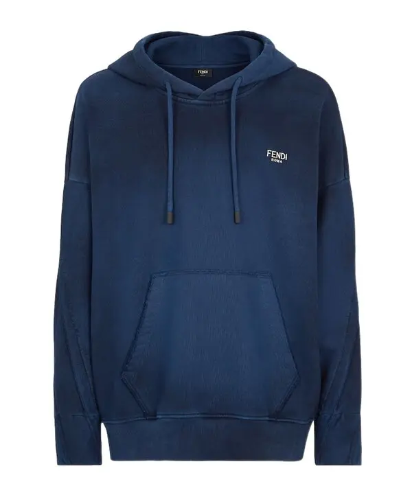 Fendi Logo Lettering Drawstring Hoodie - Blue