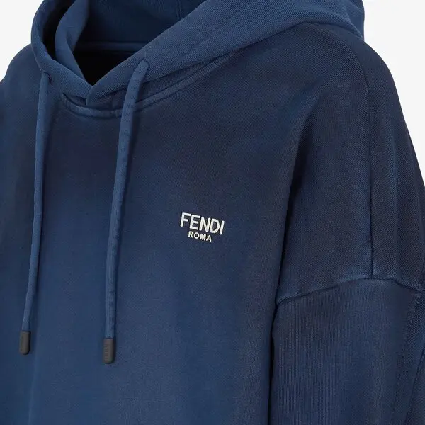 Fendi Logo Lettering Drawstring Hoodie - Blue