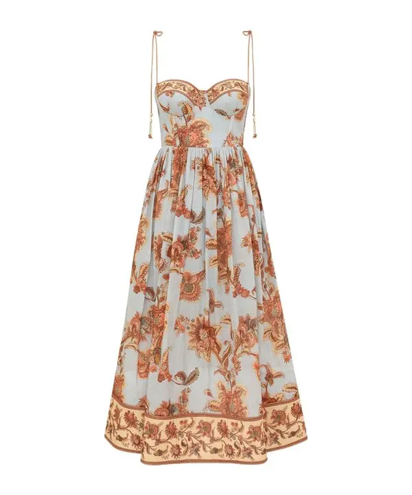 Zimmermann Aster Printed Corset Midi Dress - Blue Jacobin