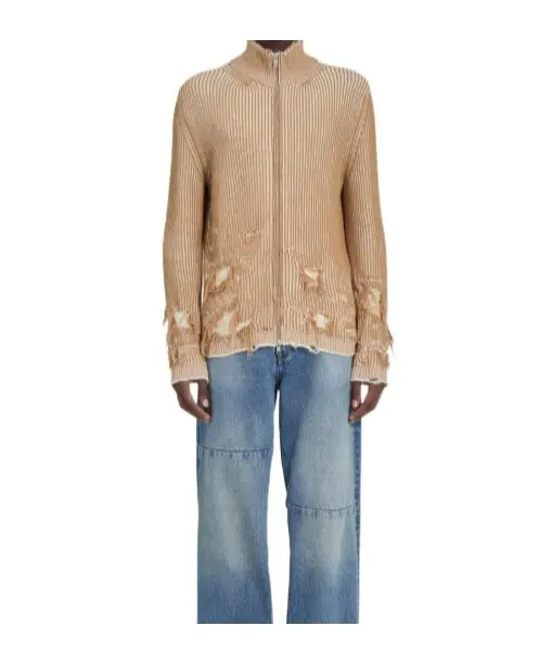MAISON MARGIELA Ribbed Knit Distressed Cardigan