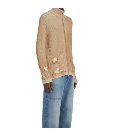 MAISON MARGIELA Ribbed Knit Distressed Cardigan