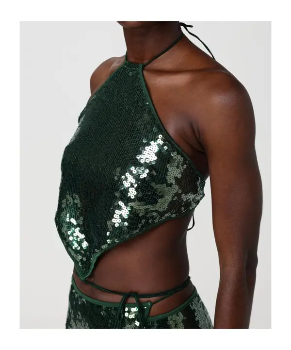 Oseree Halterneck Sequin-embellished Top