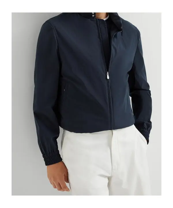 Brunello Cucinelli High Neck Zip-up Bomber Jacket - Navy Blue