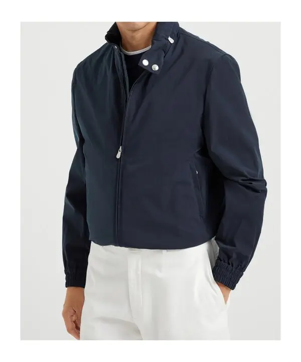 Brunello Cucinelli High Neck Zip-up Bomber Jacket - Navy Blue